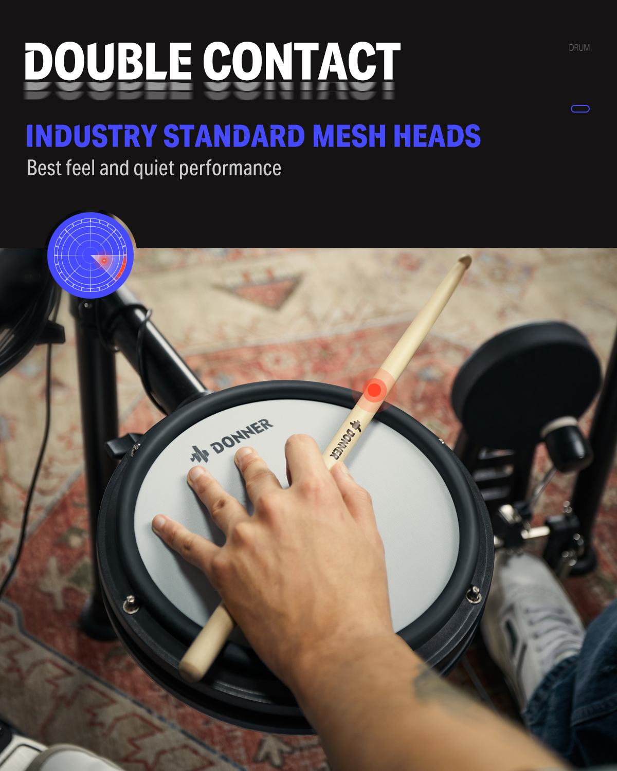 Donner DED-200 Drum Set Elecktronik dengan Quiet Mesh Drum Pads, 5-Drum ...