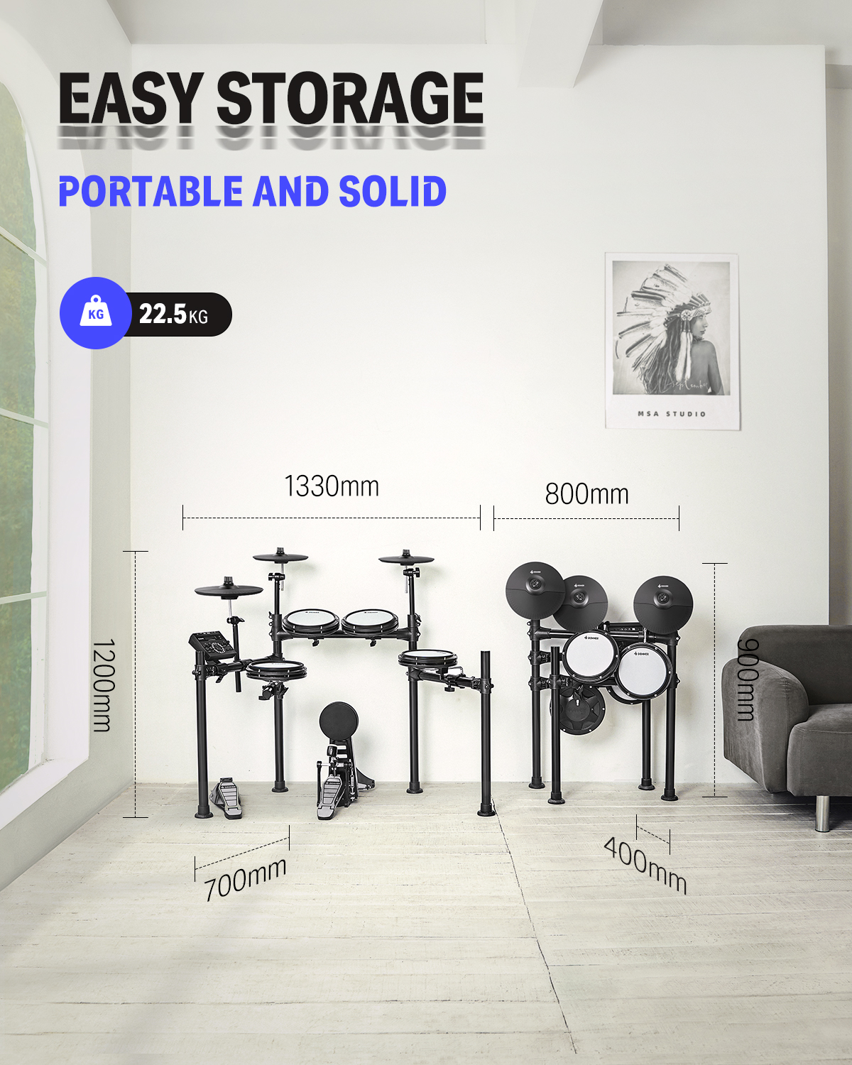 Donner DED-200 Drum Set Elecktronik dengan Quiet Mesh Drum Pads, 5-Drum ...